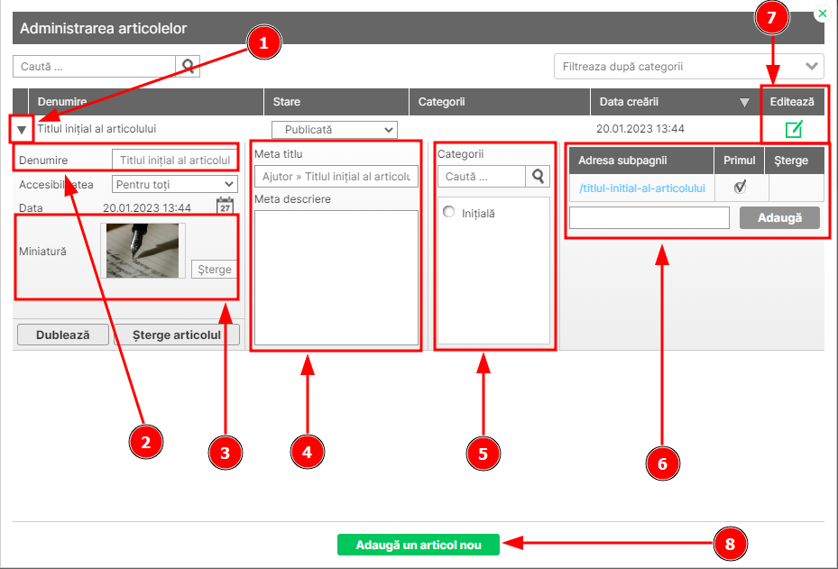 Cum adaugi și setezi o Lista de articole la un site creat în WebWave