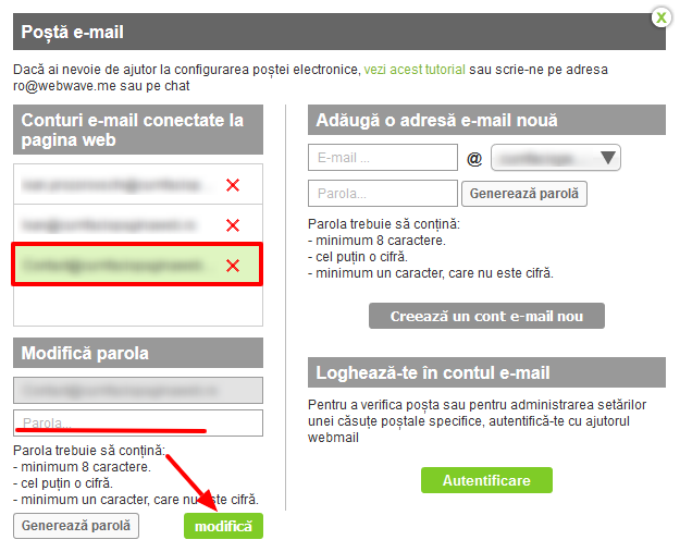 Cum resetezi parola pentru un cont e-mail în WebWave