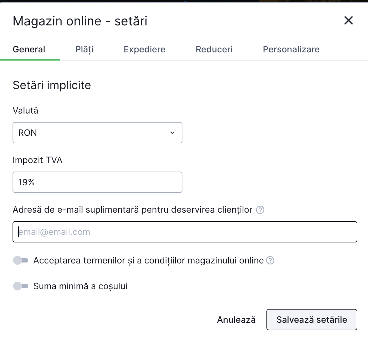 Baza de Tutoriale WebWave » Schimbați e-mailul pentru a opera magazinul